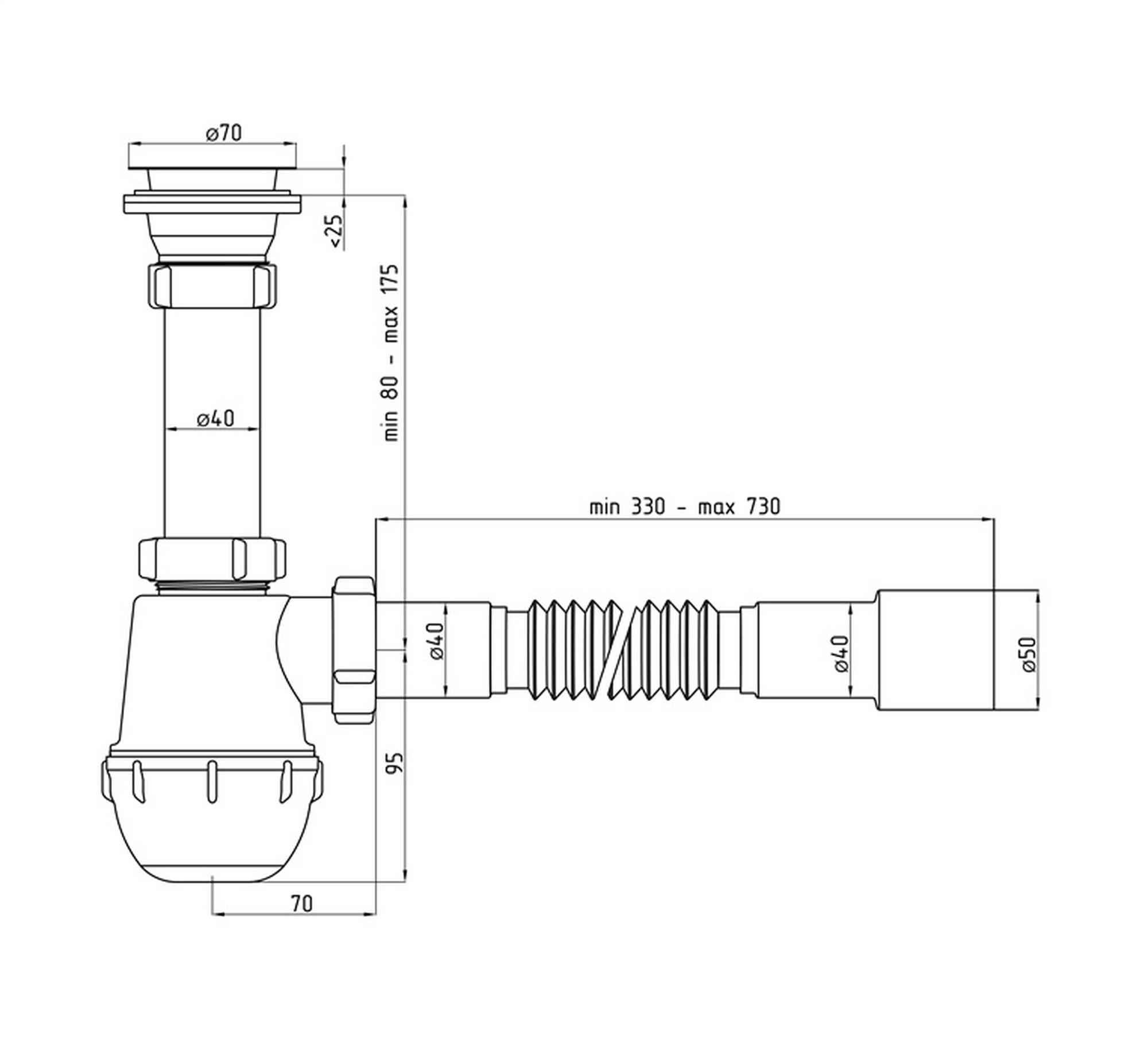 Sifoon vannitoavalamu jaoks/köögivalamu jaoks Ani Plast A0115, 40 mm ...