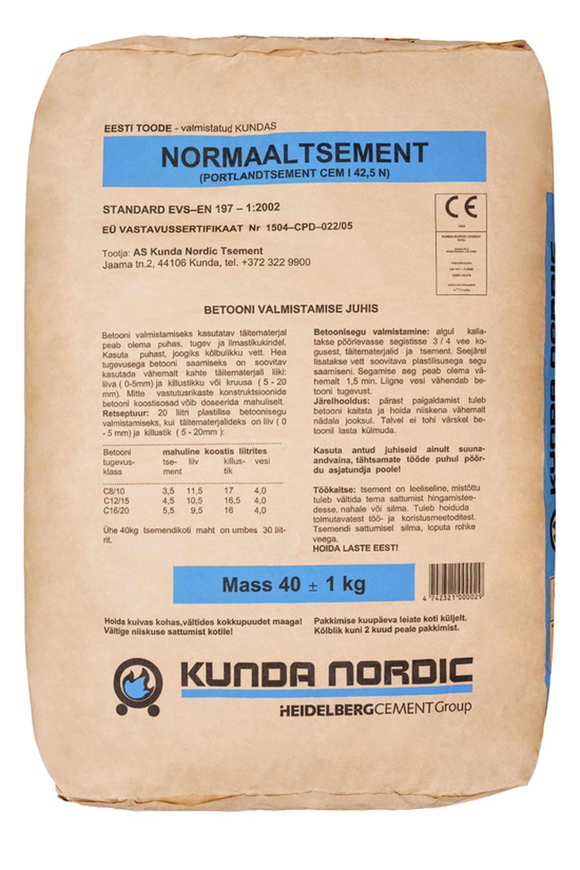 Hall tsement Kunda Nordic, 42.5 N, 40 kg - K-rauta