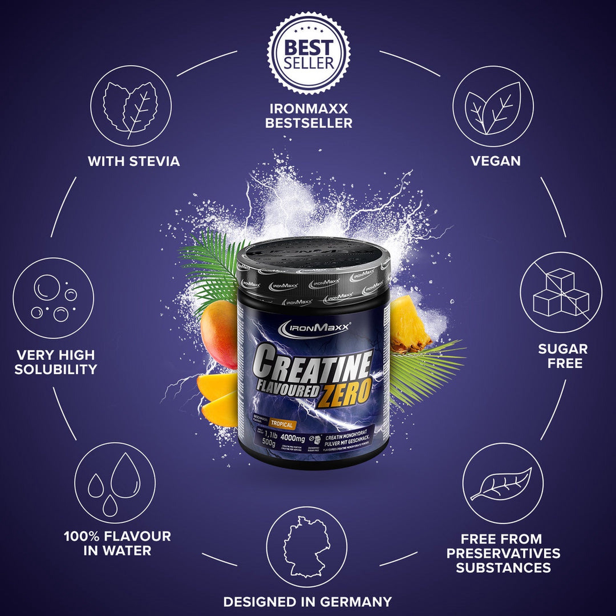 Toidulisand Ironmaxx Creatine Flavoured Zero, troopiliste puuviljade ...