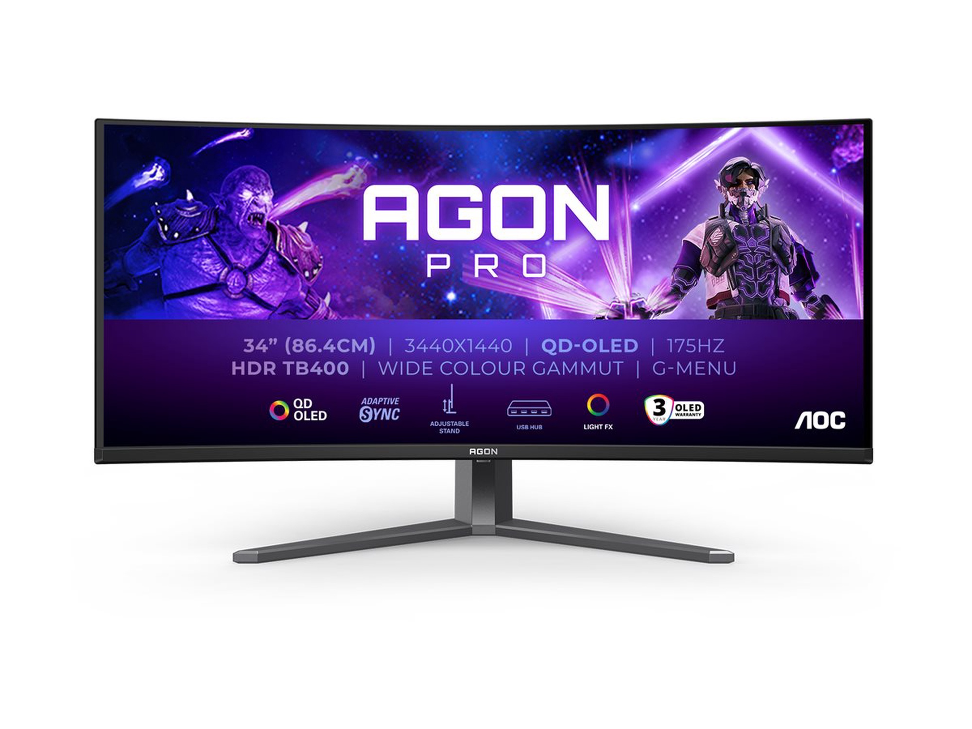 Monitors AOC Agon Pro AG346UCD, QD-OLED, 175 Hz, WQHD, 34" - Ksenukai.lv