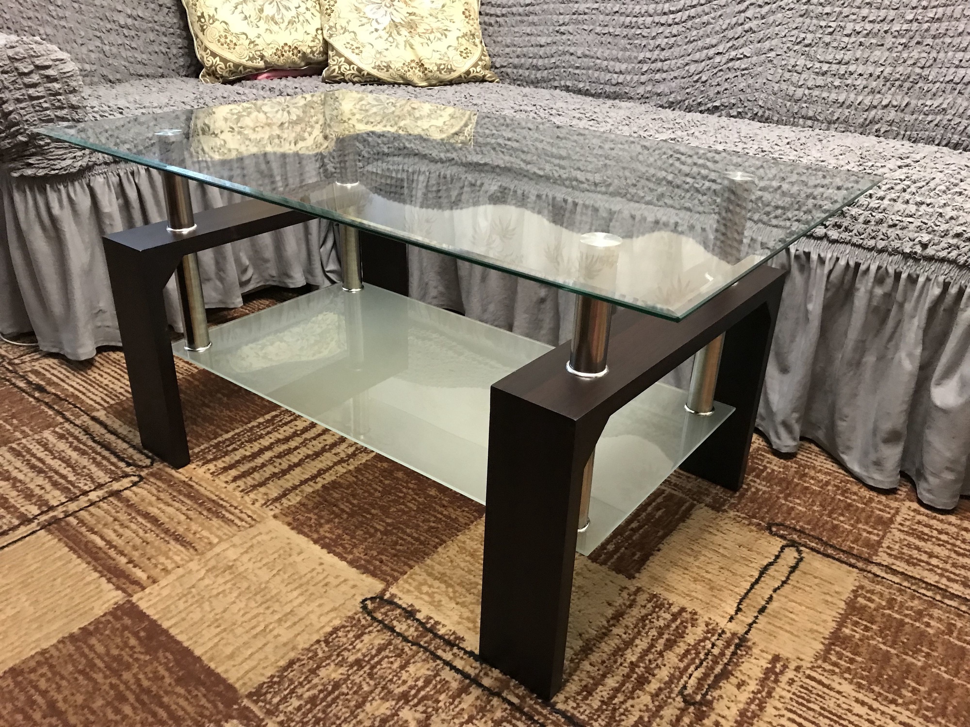 Žurnalinis staliukas Modern Lisa Basic II, skaidrus/rudas, 100 cm x 60 cm x 55 cm - 1a.lt