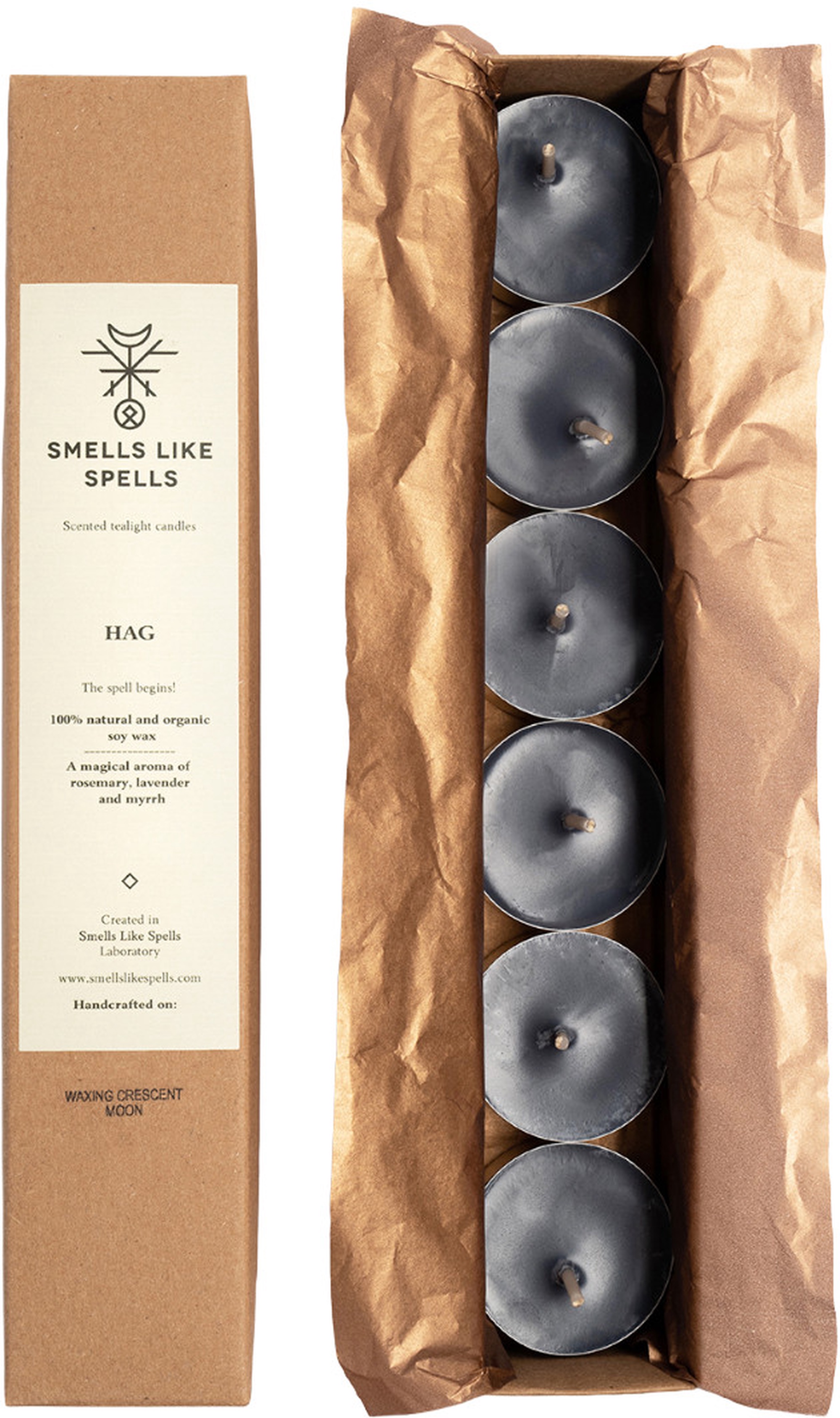 Svece, aromātiskā/tējas sveces Smells Like Spells Hag, 4 h, 120 g, 6 ...