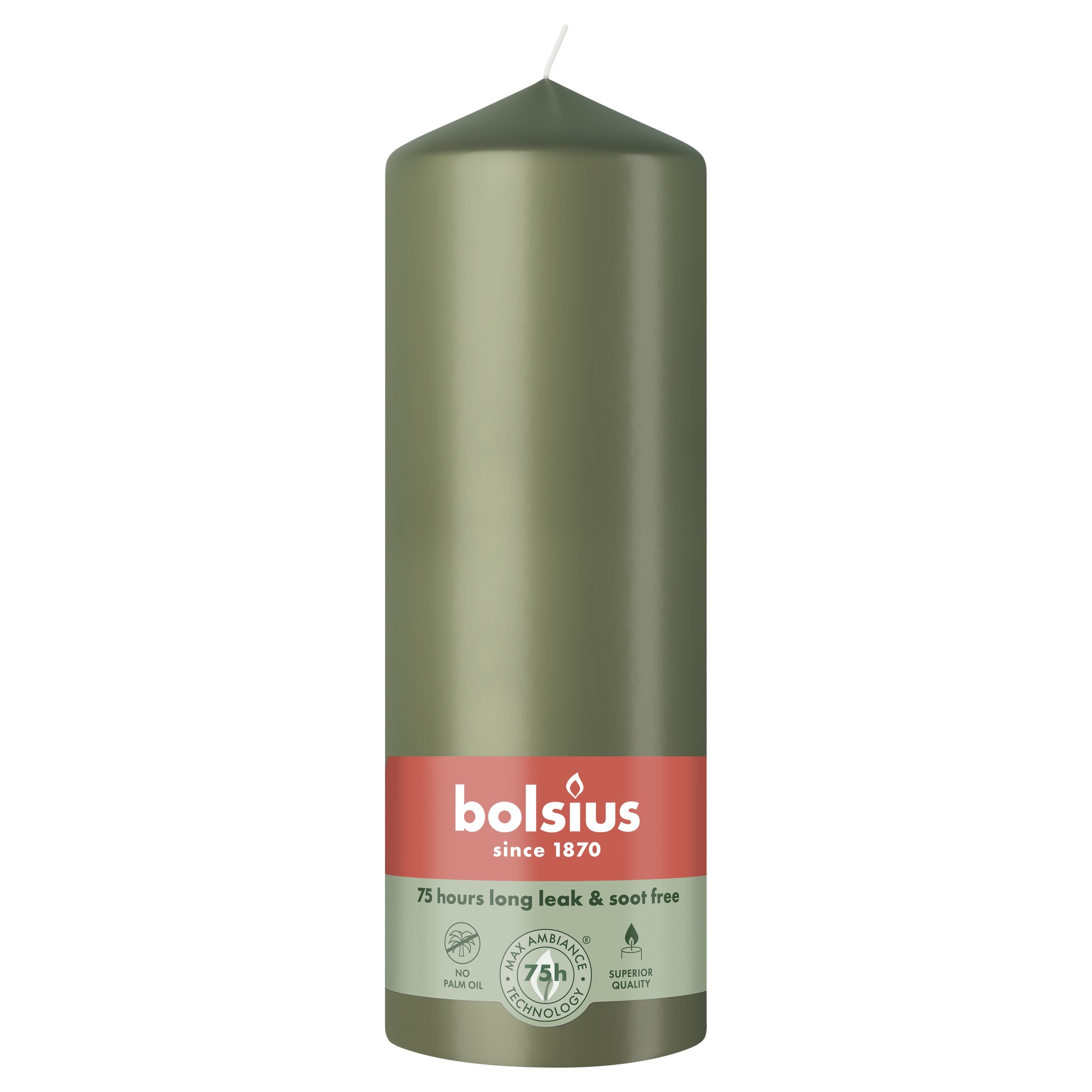 Svece, cilindriskas Bolsius, 75 h, Zaļa - Ksenukai.lv