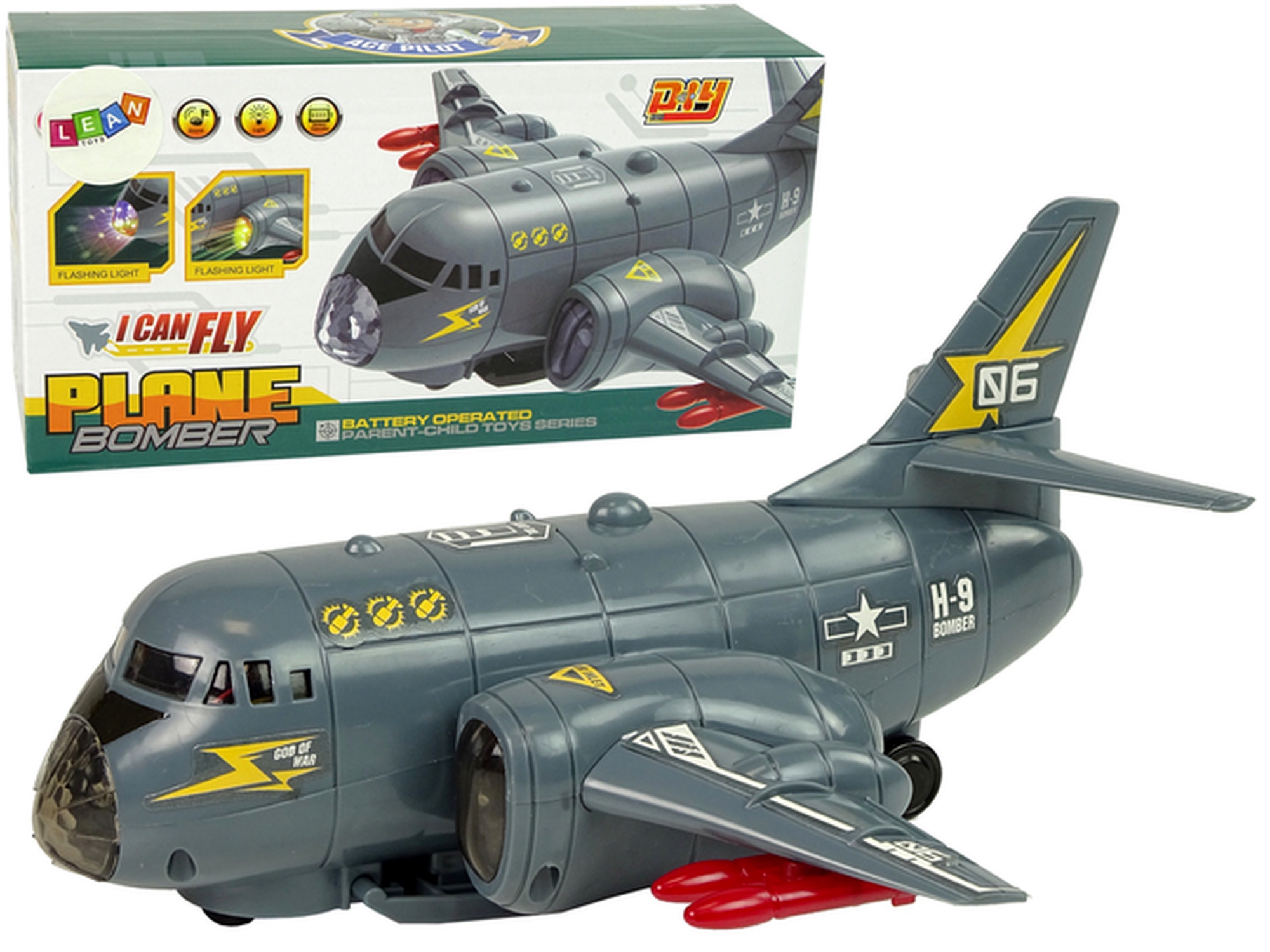 Игрушечный самолёт Lean Toys I Can Fly Plane Bomber 10041, серый ...