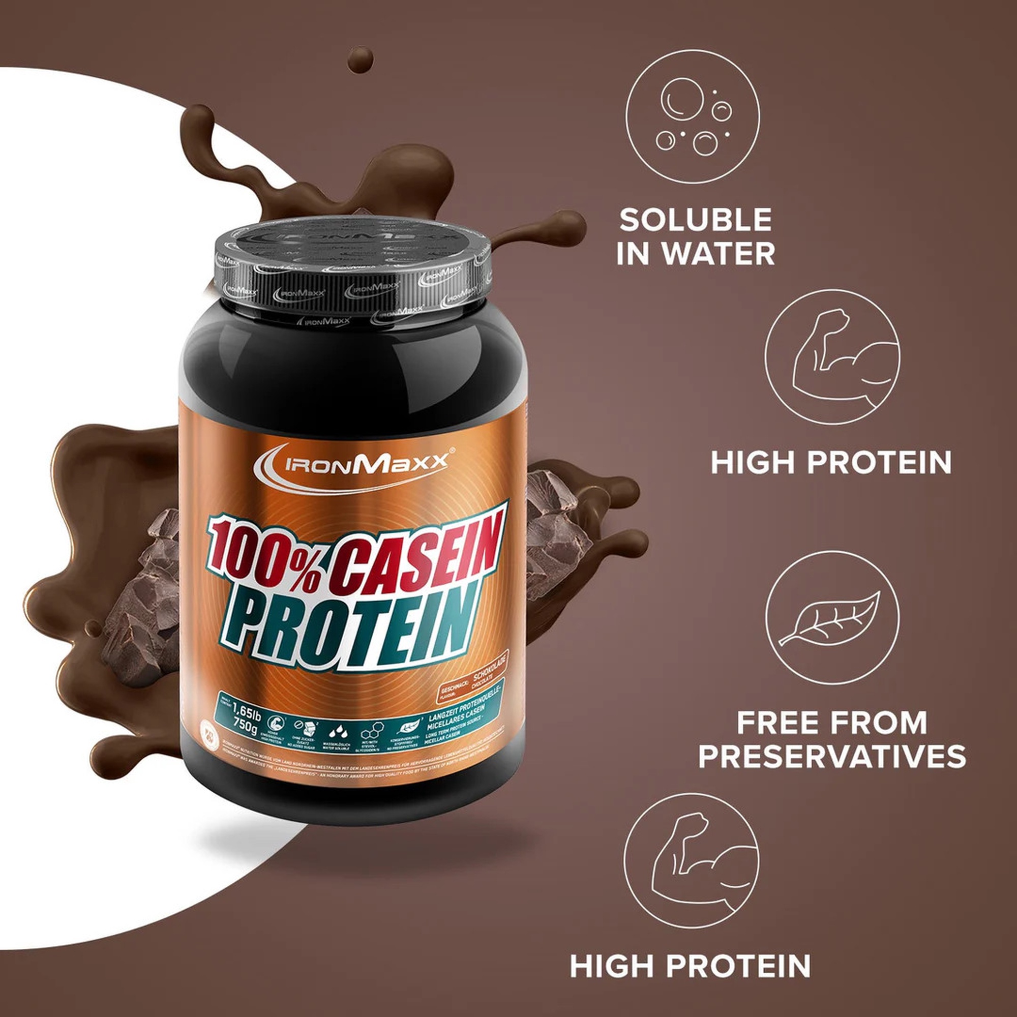 Proteiin Ironmaxx 100% Casein Protein, šokolaadi maitse, 750 g - 1a.ee